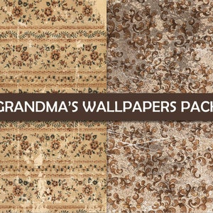 Grandma's Wallpapers Pack, Vintage Paper Pack, Shabby Pattern, Digital ...