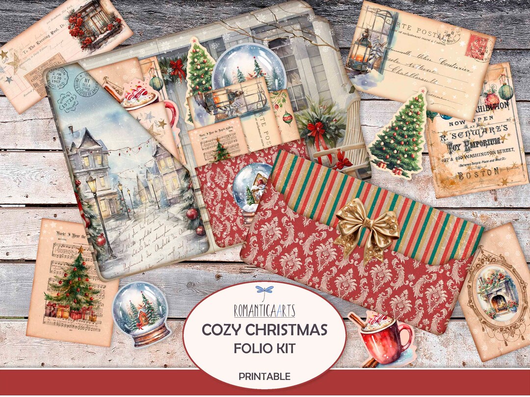Cozy Christmas Folio Kit, Shabby Festive Tri Fold Folio, Loaded Folder ...