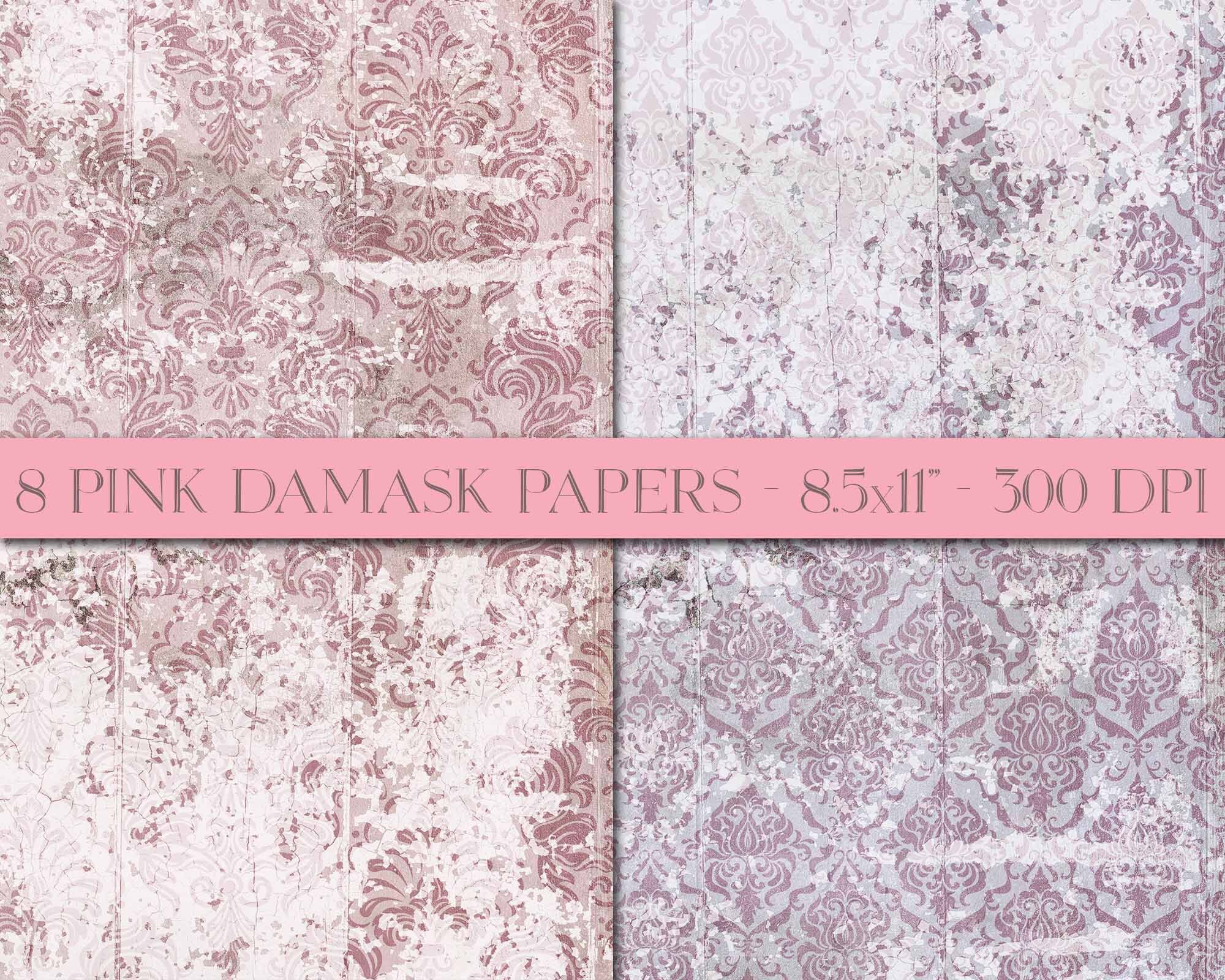 Pink Damask Paper Digital Paper Pack Damask Background - Etsy