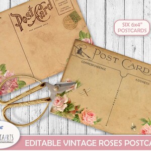 Editable Vintage Roses Postcards, Digital Victorian Rose, Postcard ...