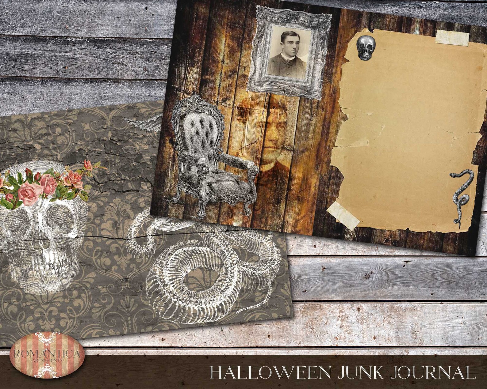Halloween Junk Journal Kit Digital Creepy Halloween Papers - Etsy