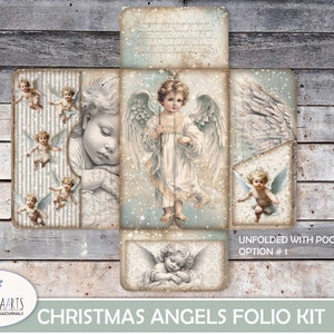 Christmas Angel Folio Kit, Shabby Festive Folding Folio, Cute Cherub ...