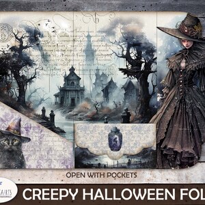 Creepy Halloween Folio Kit, Spooky Tri Fold Folio, Folio Pocket, Loaded Folder, Halloween ...