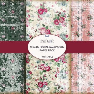 Shabby Floral Pattern Paper Pack, Digital Wallpaper, Floral Digital ...