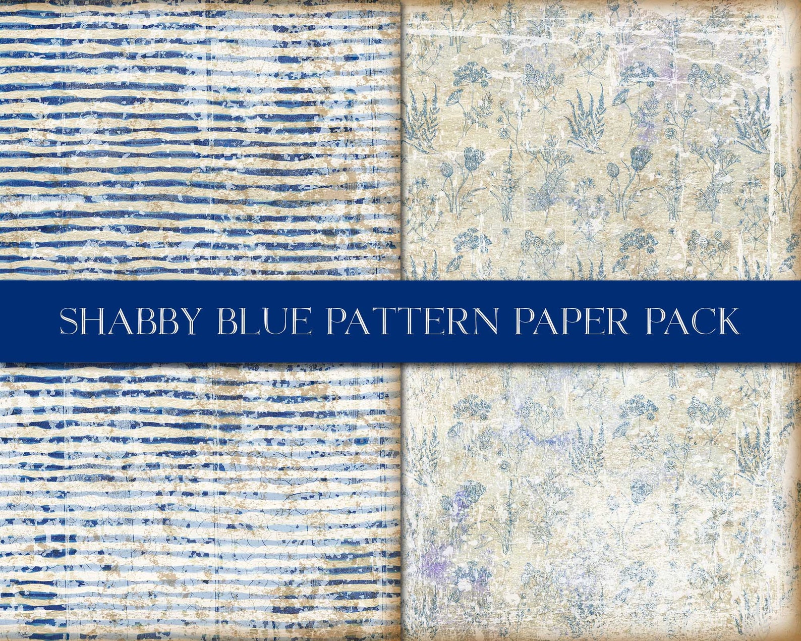 Shabby Blue Pattern Paper For Journal Grungy Blue Botanical | Etsy