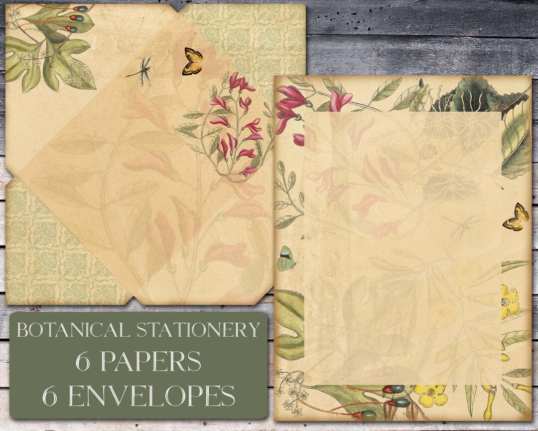Digital Botanical Stationery, Floral Writing Paper, Paper and Envelope ...