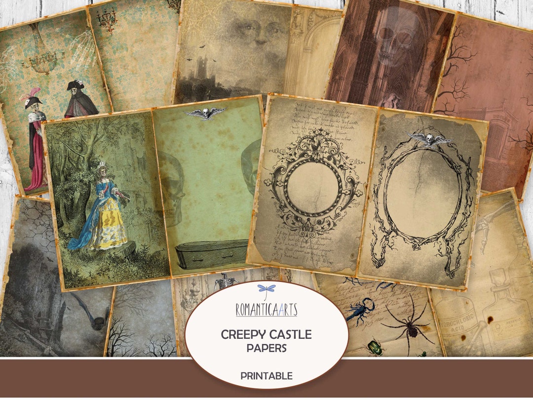 Creepy Castle Papers for Journal, Haunted Old Castle Collage Sheet ...