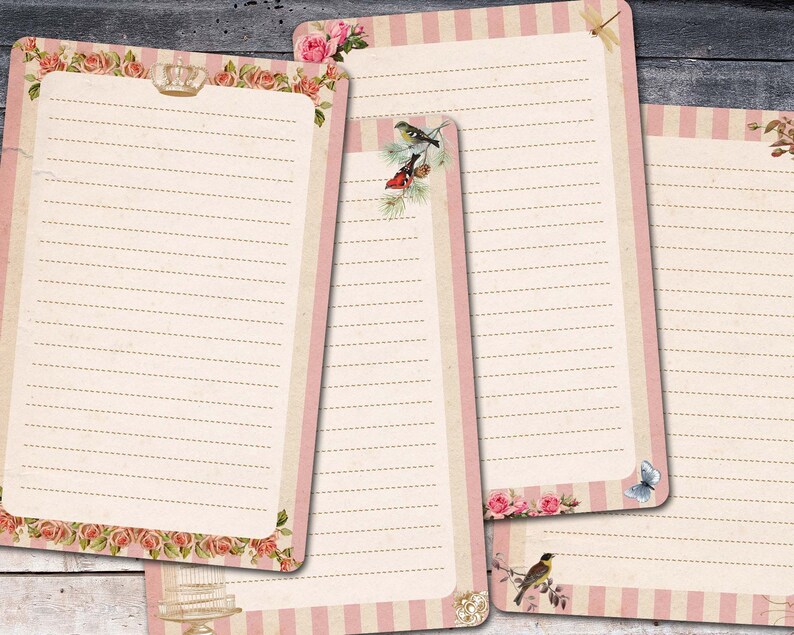 Digital Lined Paper Pink Vintage Roses Sheet Shabby Bird Etsy
