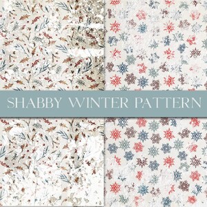 Winter Pattern, Digital Paper Pack, Shabby Winter Paper, Grungy Pattern, Winter Botanicals ...