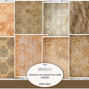 Digital Tan Damask Papers for Crafting, Brown Damask Paper Pack ...
