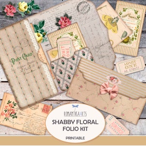 Shabby Floral Folio, Junk Journal Printable, Tri Fold Folio Kit, Happy ...
