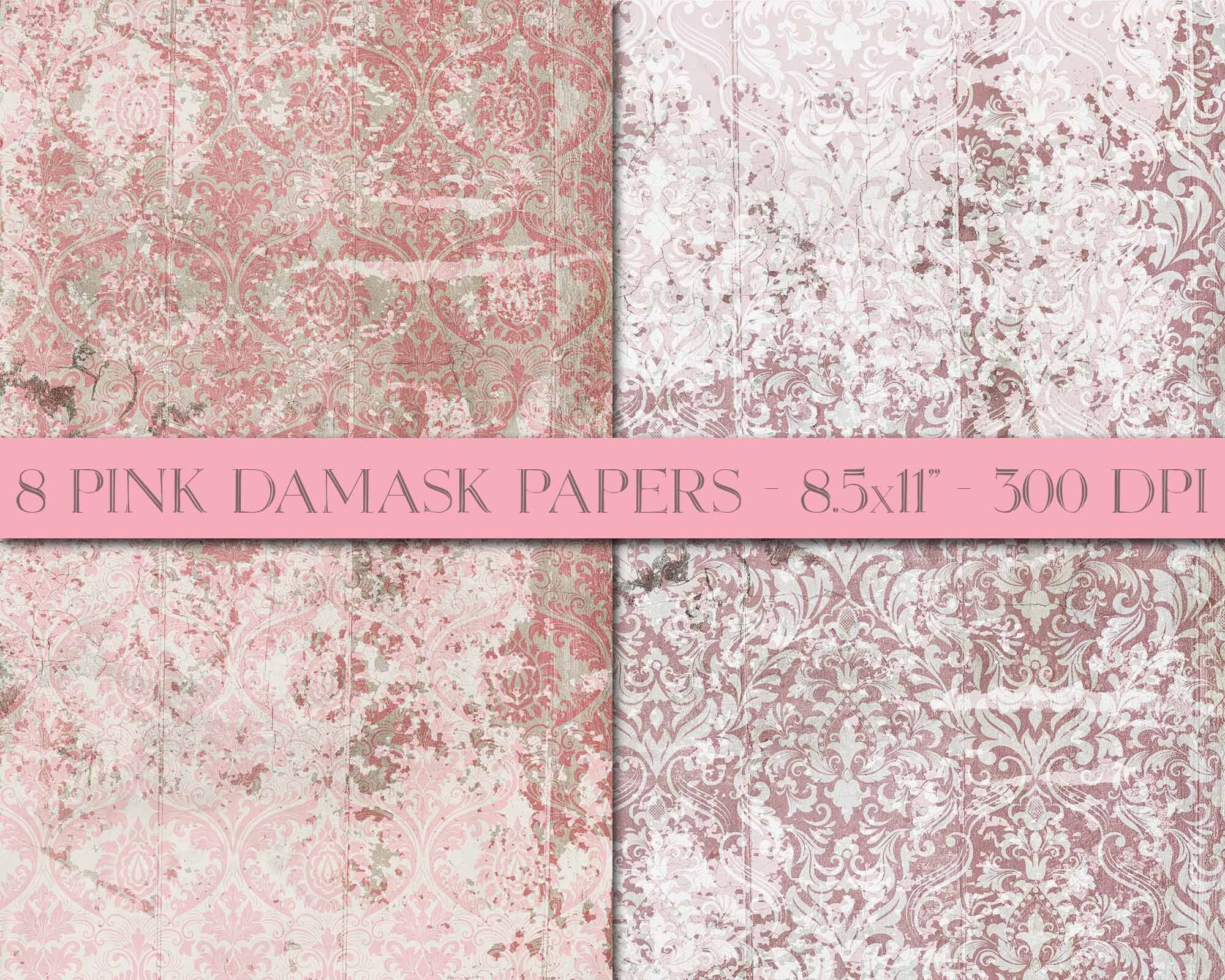 Pink Damask Paper Digital Paper Pack Damask Background - Etsy