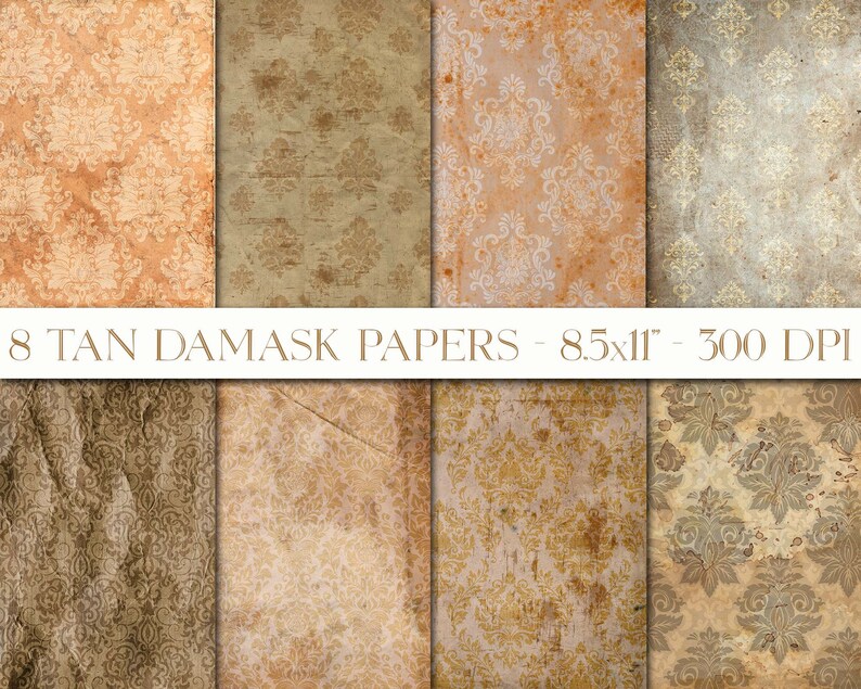 Digital Tan Damask Papers for Crafting Brown Damask Paper - Etsy