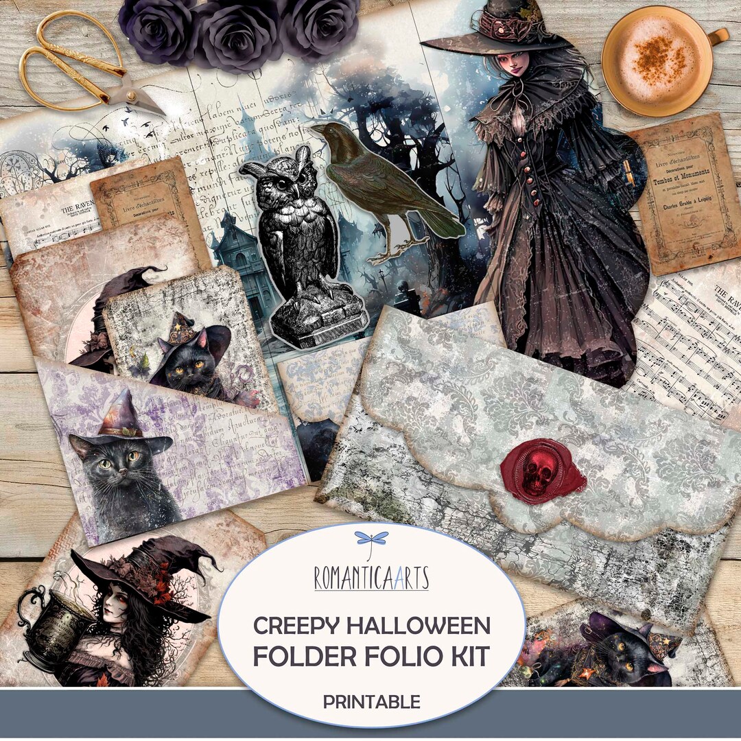 Creepy Halloween Folio Kit, Spooky Tri Fold Folio, Folio Pocket, Loaded Folder, Halloween ...