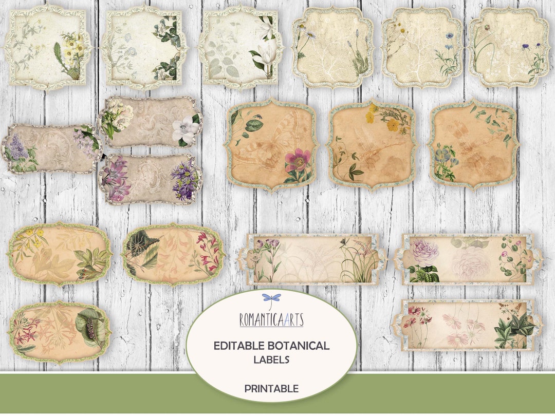 Editable Botanical Labels, Write on Floral Labels, Shabby Flower ...