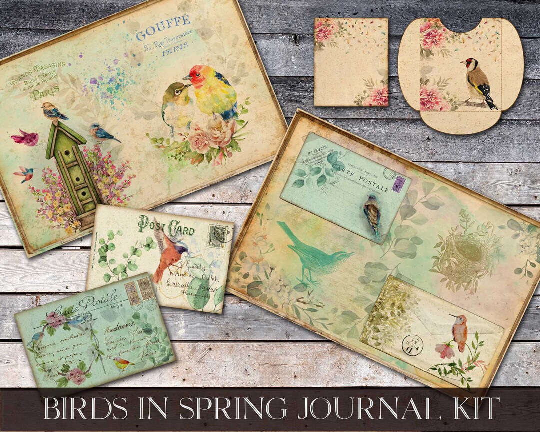 Birds in Spring Junk Journal Kit, Vintage Birds, Vintage Flower, Shabby ...
