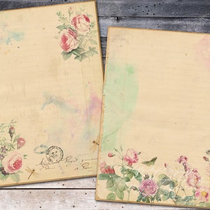 Shabby Rose Lined Paper, Digital Stationery, Rose Writing Paper ...