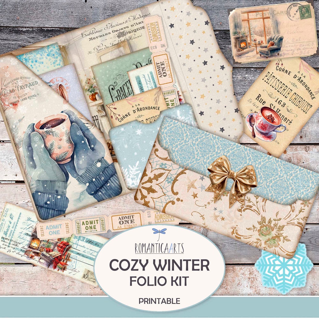 Cozy Winter Folio Kit, Shabby Winter Tri Fold Folio, Loaded Folder ...
