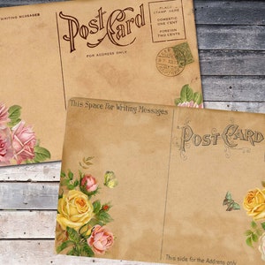 Editable Vintage Roses Postcards, Digital Victorian Rose, Postcard ...