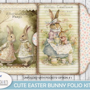 Cute Easter Bunny Folio Kit, Easter Journal, Easter Ephemera, Pink and ...