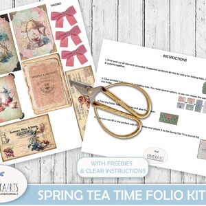Spring Tea Time Folio Kit, Junk Journal Printable, Tri Fold Folio Kit, Tea and Roses, Folio ...