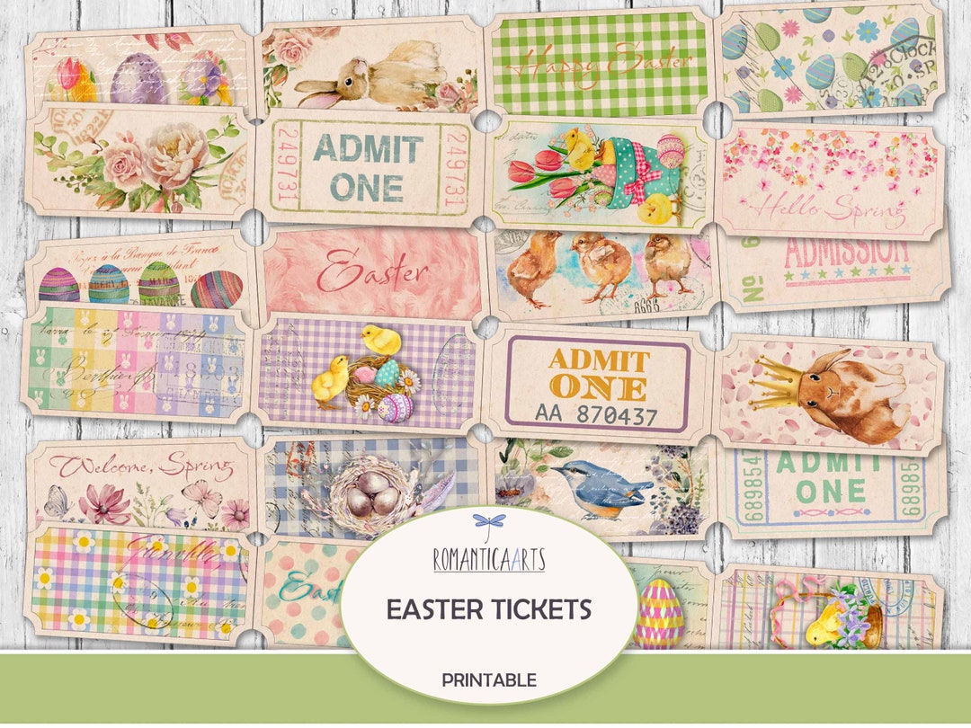 Printable Easter Tickets for Crafting, Easter Digital Paper, Easter ...