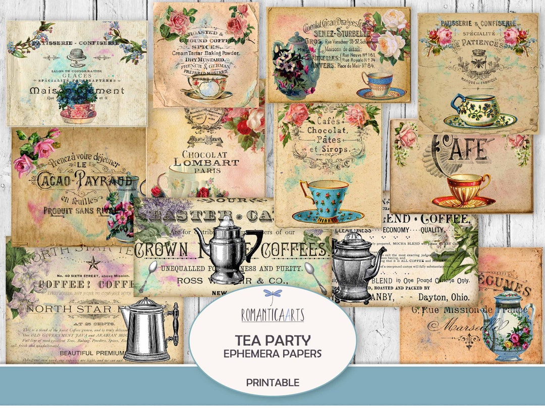 Tea Party Ephemera Papers, Tea Paper Pack, Coffee and Tea Scrap, Tea ...