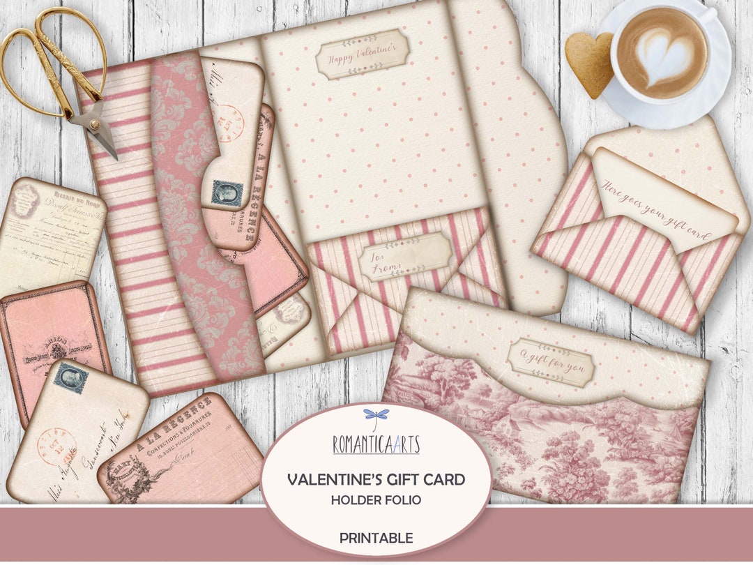 Gift Card Holder Valentines Folio, DIY Papercraft Set, Valentines Day ...