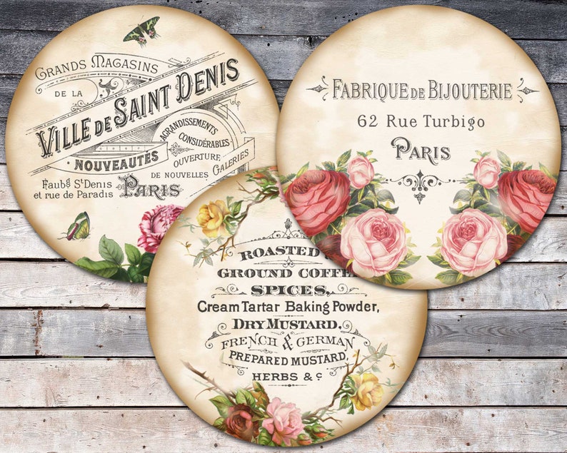 Printable Vintage Roses Round Label French Advertising - Etsy
