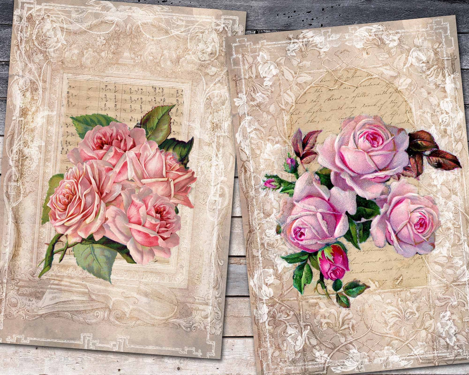 Shabby Pink Roses Pages for Journal Vintage Rose Decoupage - Etsy