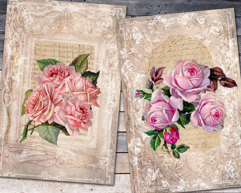 Shabby Pink Roses Pages for Journal Vintage Rose Decoupage - Etsy