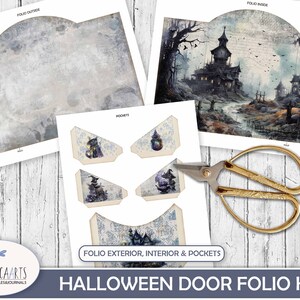 Halloween Door Folio Kit, Loaded Folder, Shabby Folding Folio, Halloween Printable, Junk Journal ...