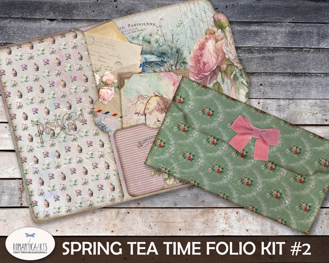 Spring Tea Time Folio Kit Junk Journal Printable Tri Fold - Etsy