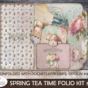 Spring Tea Time Folio Kit, Junk Journal Printable, Tri Fold Folio Kit, Tea and Roses, Folio ...
