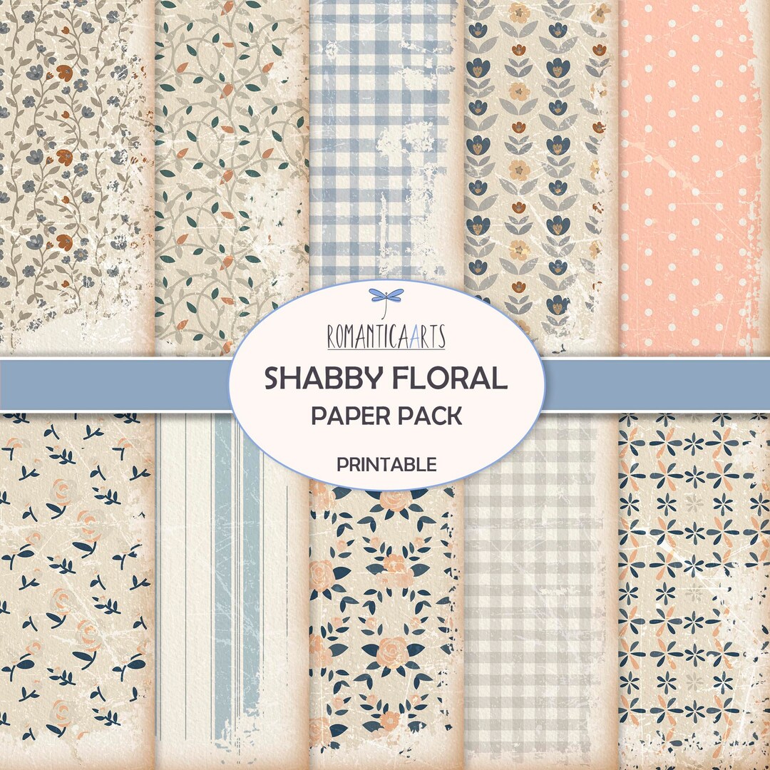 Shabby Floral Paper Pack, Junk Journal Printable, Blue and Pink Paper, Vintage Pattern, Sweet ...
