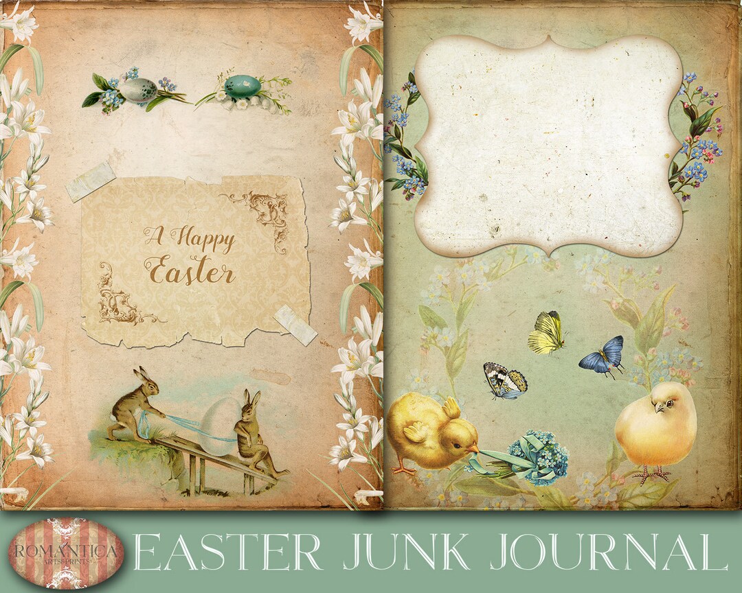 Easter Journal Kit, Spring Junk Journal, Easter Scrapbook Kit, Spring Ephemera, Easter Bunny ...