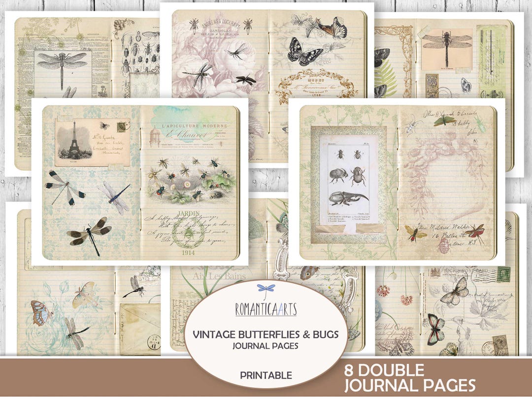 Vintage Butterfly and Bug Paper, Notebook Background, Digital Butterfly ...