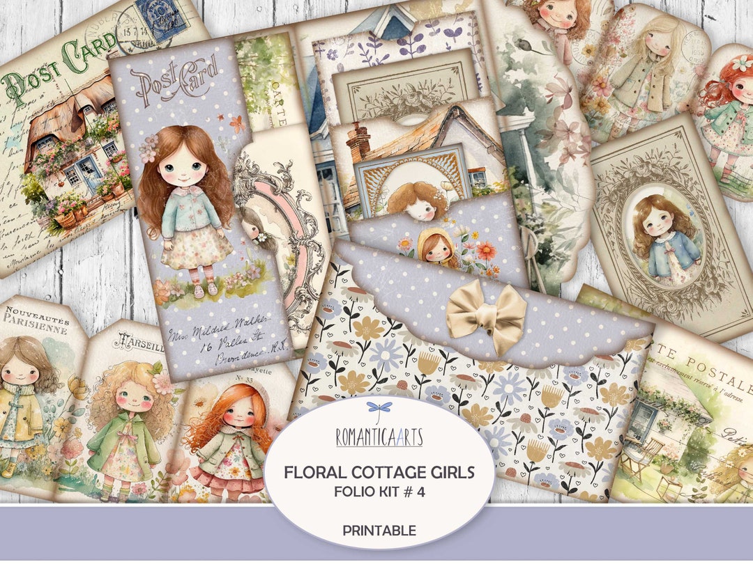 Floral Cottage Girls Folio Kit, Cottagecore Digital Paper, Digital ...
