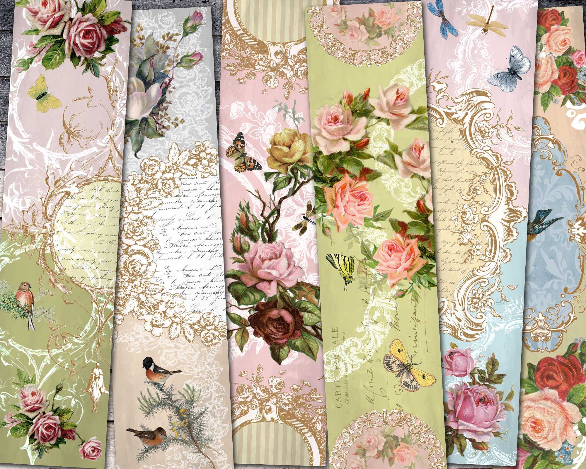 Shabby Roses Bookmarks Digital Roses Strips for Scrapbooking | Etsy