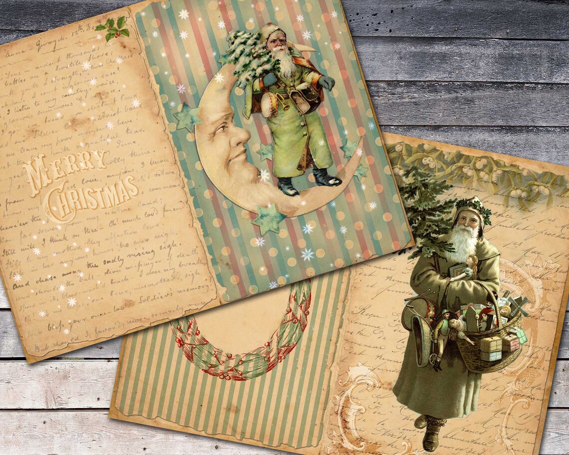 Victorian Christmas Paper for Journal Old World Santa Pages | Etsy
