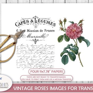Digital Roses Images for Transfer, Printable Floral Images for Transfer ...