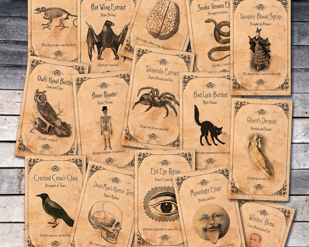 Bottle Labels Halloween, Spooky Halloween Apothecary Labels Vintage ...
