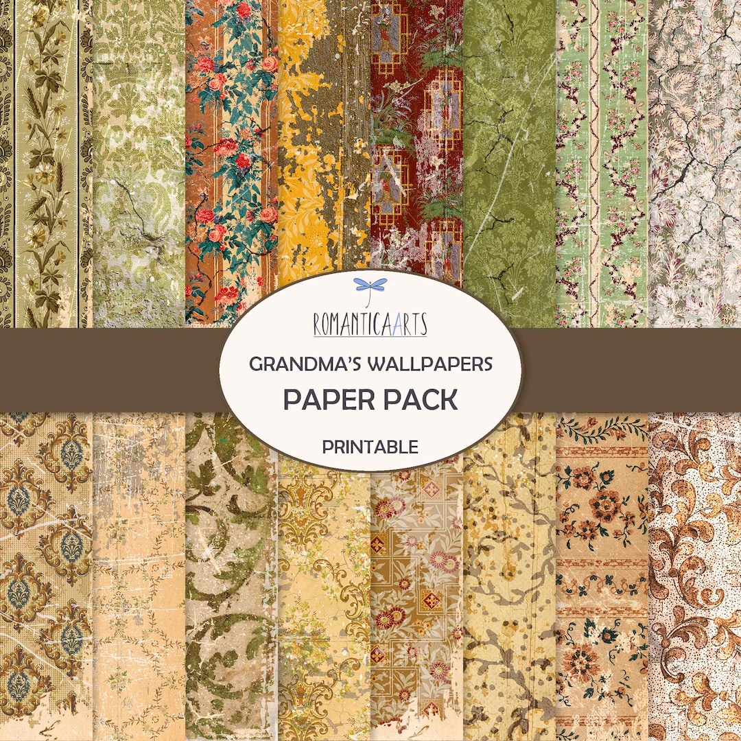 Grandma's Wallpapers Pack, Vintage Paper Pack, Shabby Pattern, Digital ...