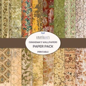 Grandma's Wallpapers Pack, Vintage Paper Pack, Shabby Pattern, Digital ...
