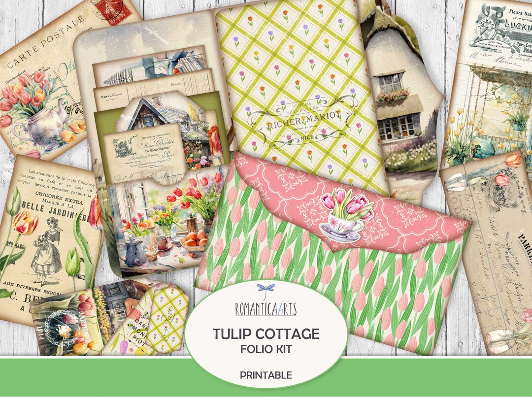 Tulip Cottage Folio Kit, Printable Tulip Journal, Cottage Core Digital ...