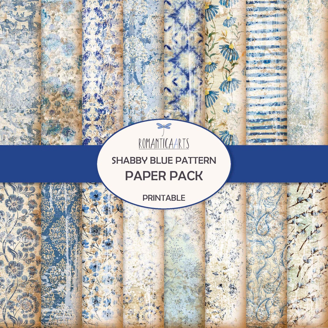 Vintage Blue Pattern Paper, Junk Journal Printable, Shabby Blue ...