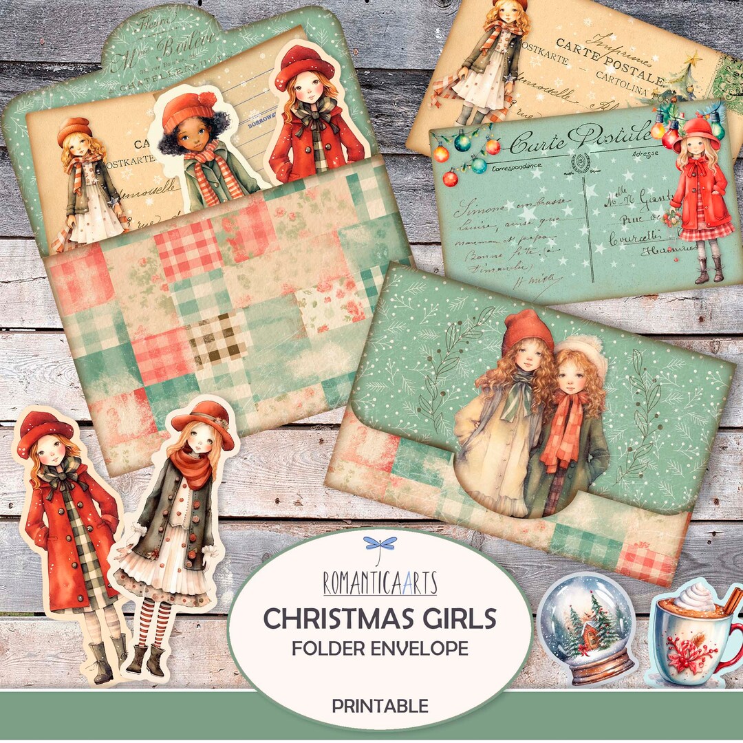 Christmas Girls Folder Envelope for Journals, Pocket Folder, Scrapbook ...