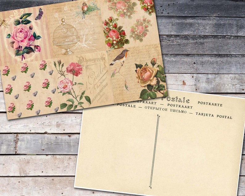 Editable Shabby Roses Vintage Postcards Printable Digital - Etsy