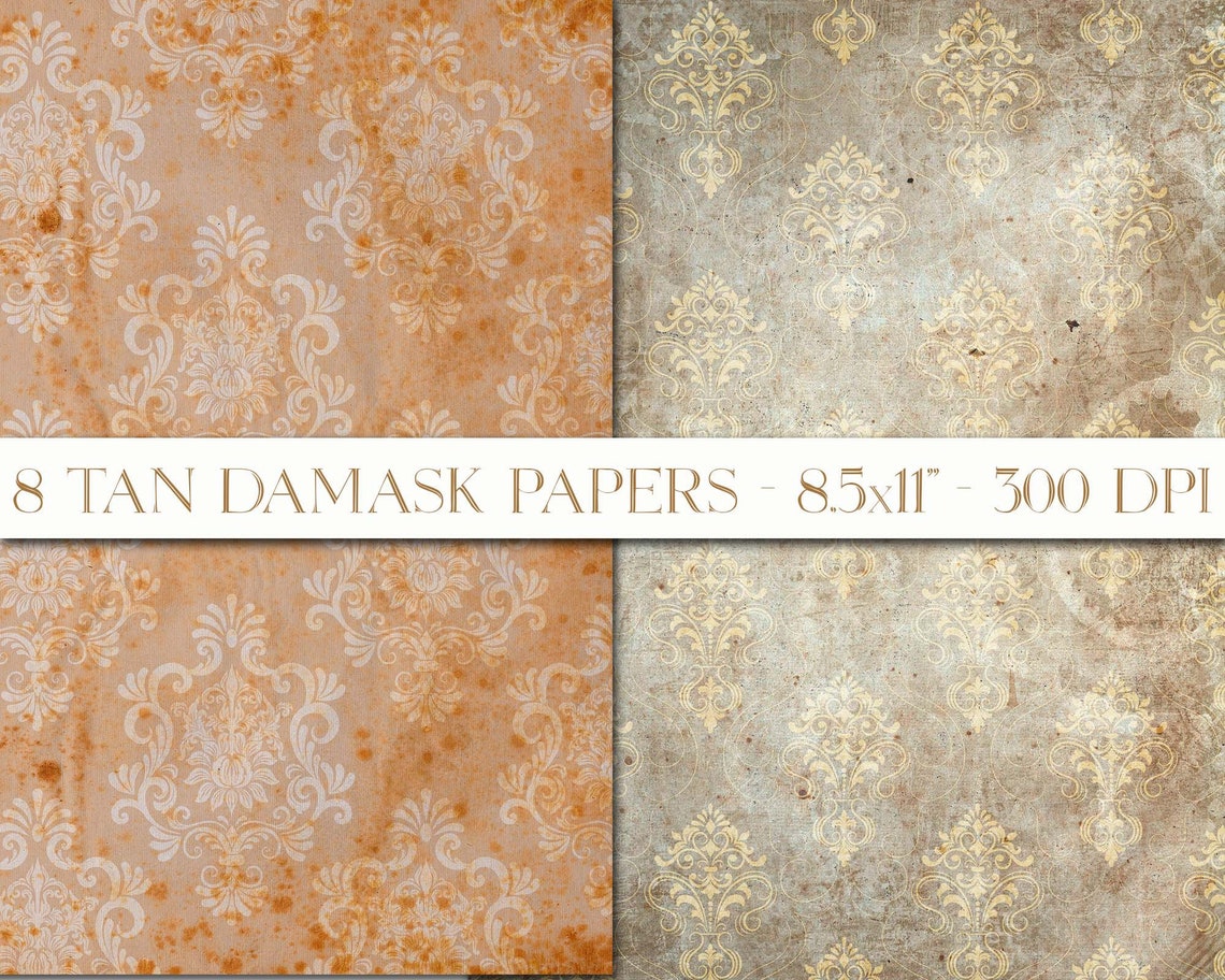 Digital Tan Damask Papers for Crafting Brown Damask Paper - Etsy