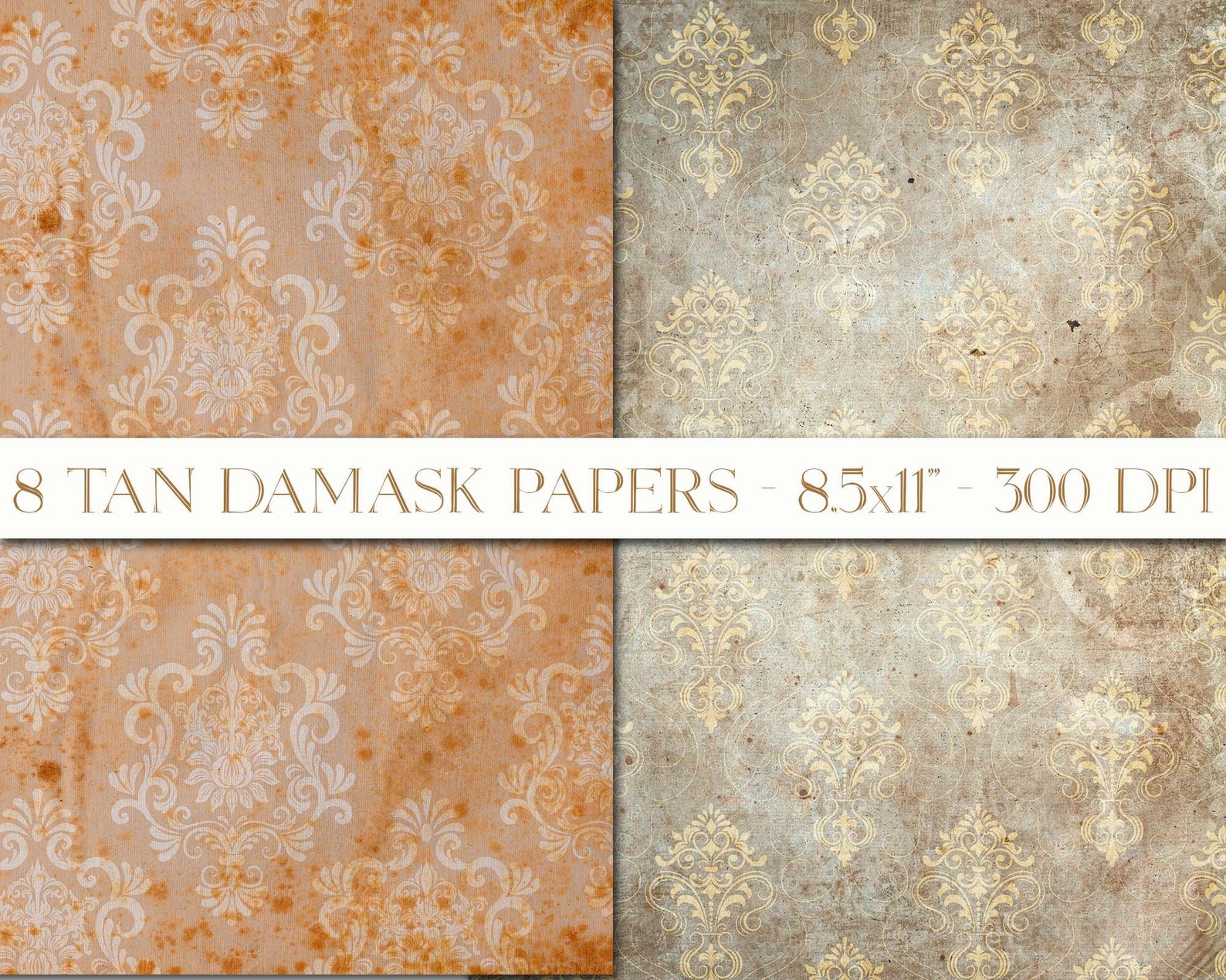 Digital Tan Damask Papers for Crafting Brown Damask Paper - Etsy